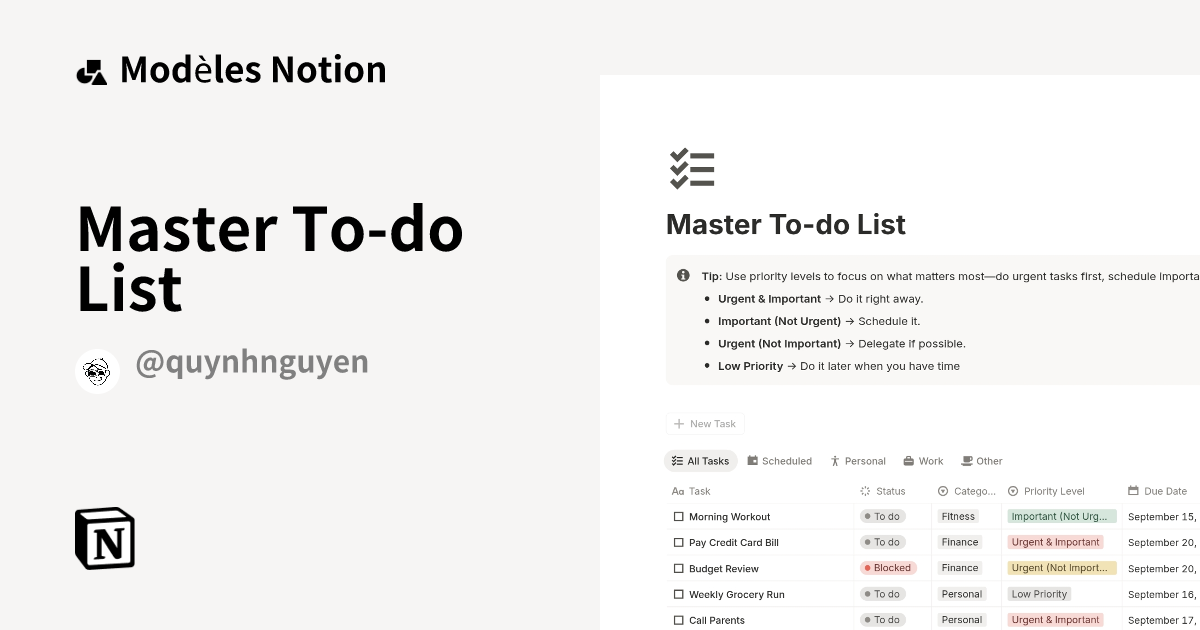 Modèle Master To-do List | Marketplace Notion