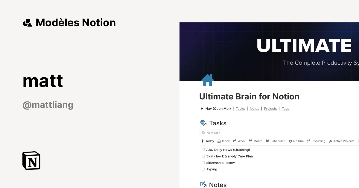 matt | Modèle créé par Matt | Marketplace Notion