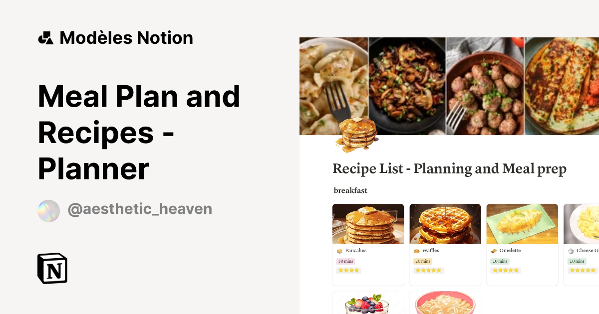 Modèle Meal Plan and Recipes - Planner | Marketplace Notion