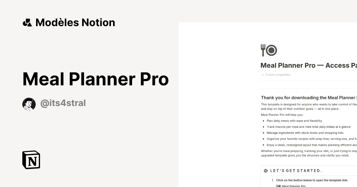 Modèle Meal Planner Pro | Marketplace Notion