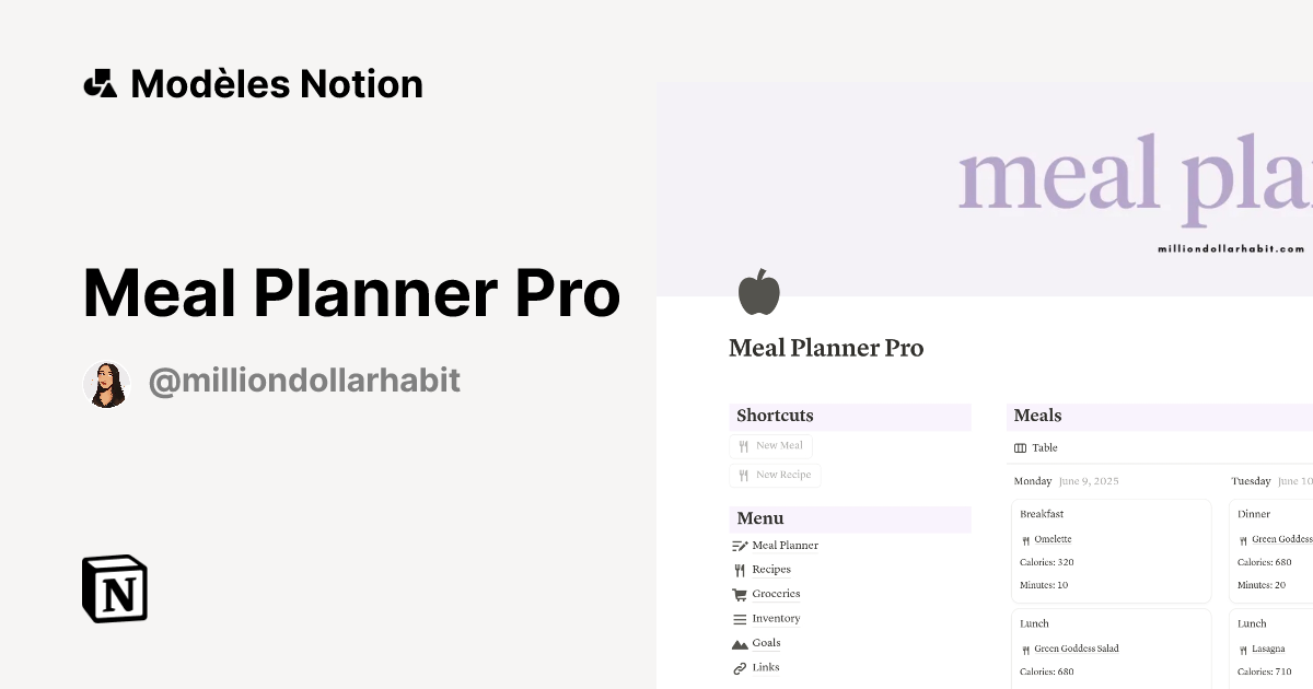 Meal Planner Pro | Modèle créé par Neda | Marketplace Notion