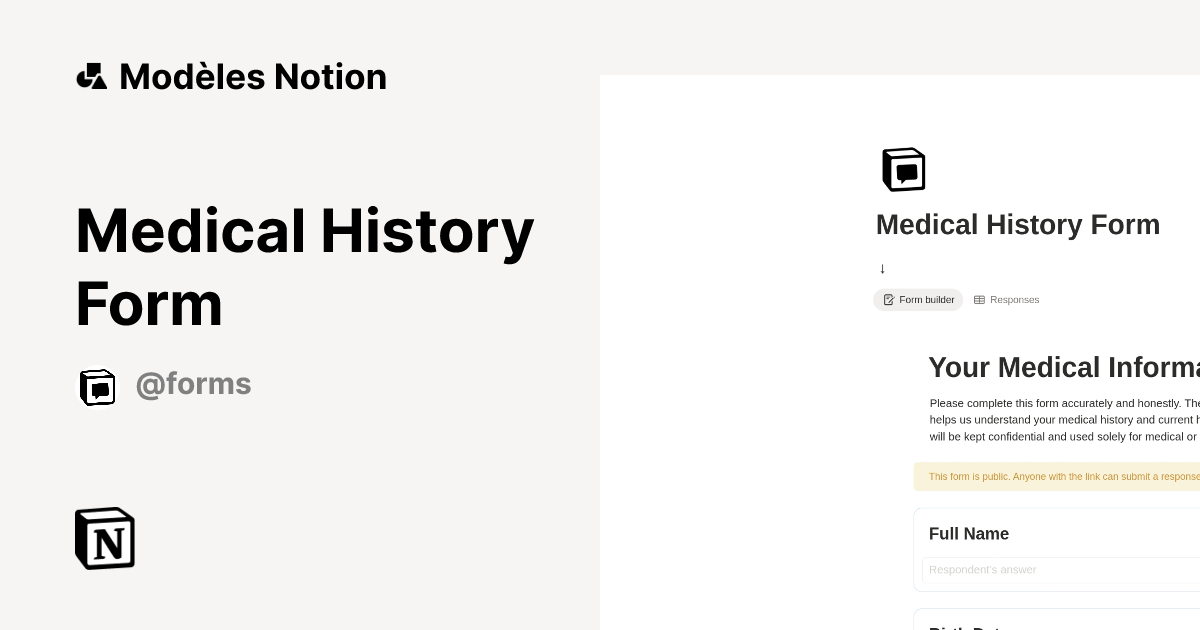 Medical History Form | Modèle créé par Forms | Marketplace Notion