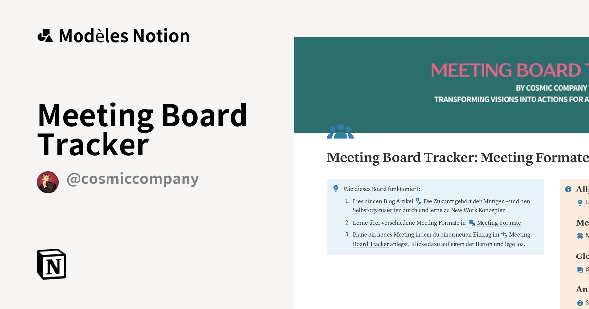 Modèle Meeting Board Tracker | Marketplace Notion