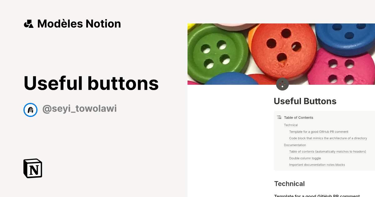 Useful buttons | Modèle créé par Seyi Towolawi | Marketplace Notion