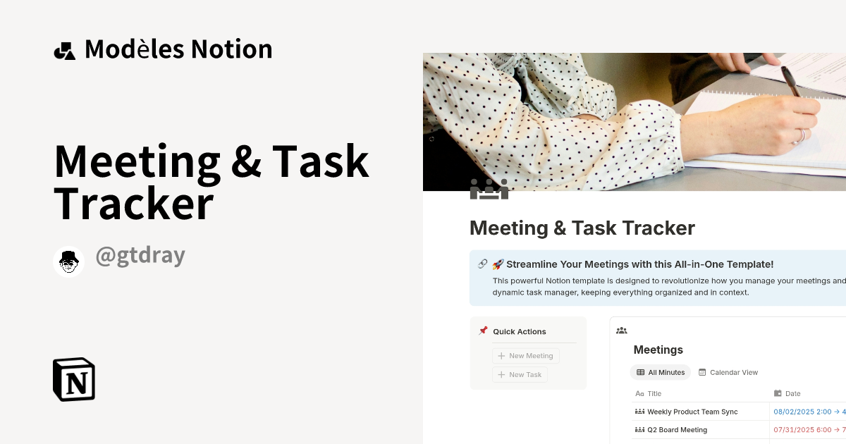 Modèle Meeting & Task Tracker | Marketplace Notion