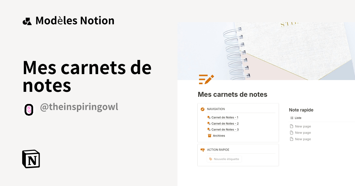 Mes carnets de notes | Modèle créé par The Inspiring Owl | Marketplace ...