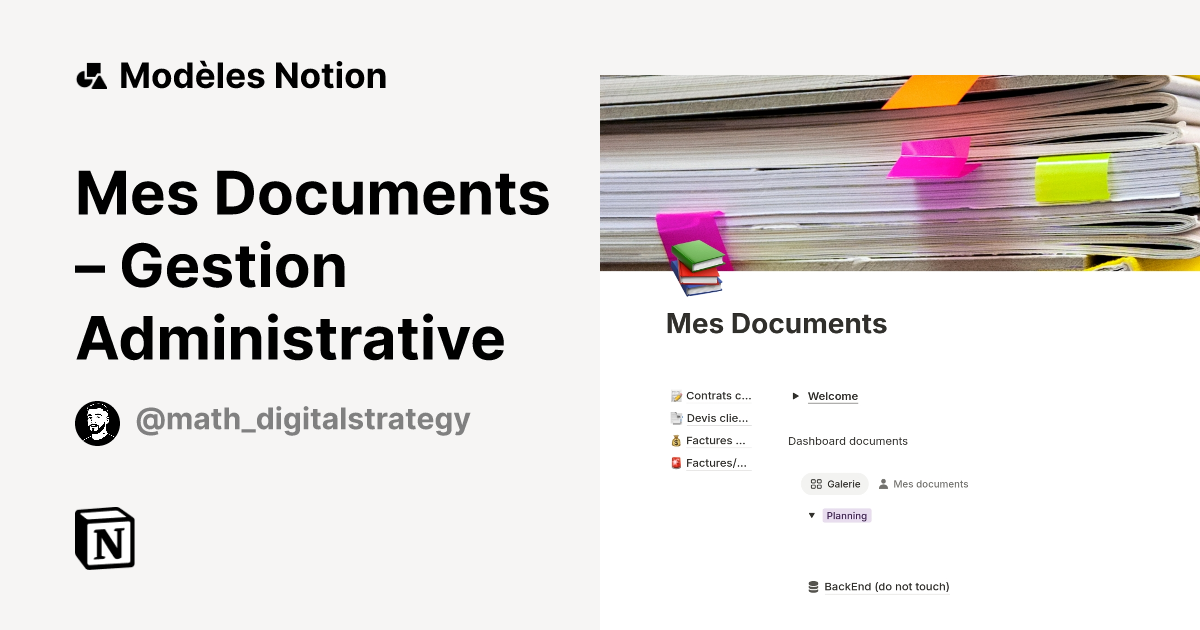 Modèle Mes Documents – Gestion Administrative | Marketplace Notion
