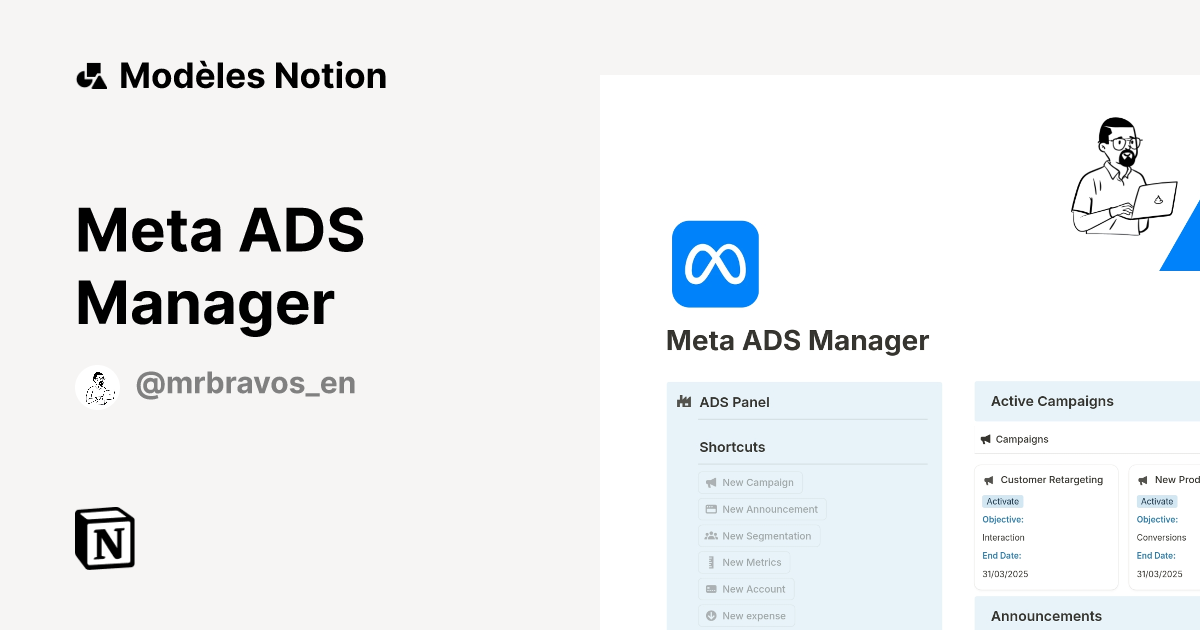 Meta ADS Manager | Modèle créé par Mr Bravo Englis | Marketplace Notion