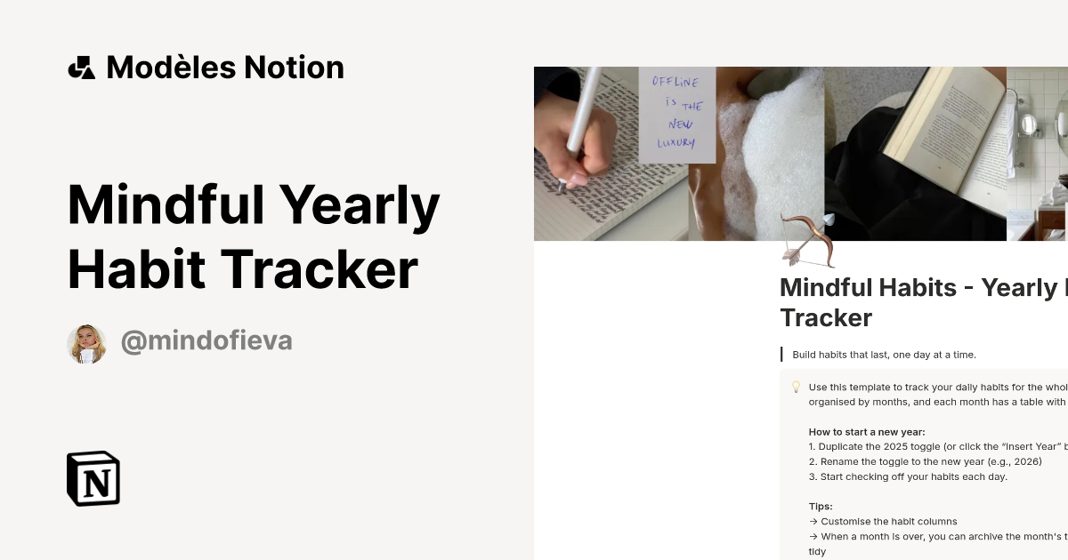 Modèle Mindful Yearly Habit Tracker | Marketplace Notion