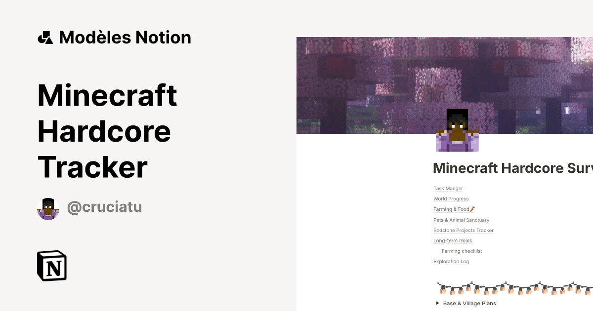 Modèle Minecraft Hardcore Tracker | Marketplace Notion