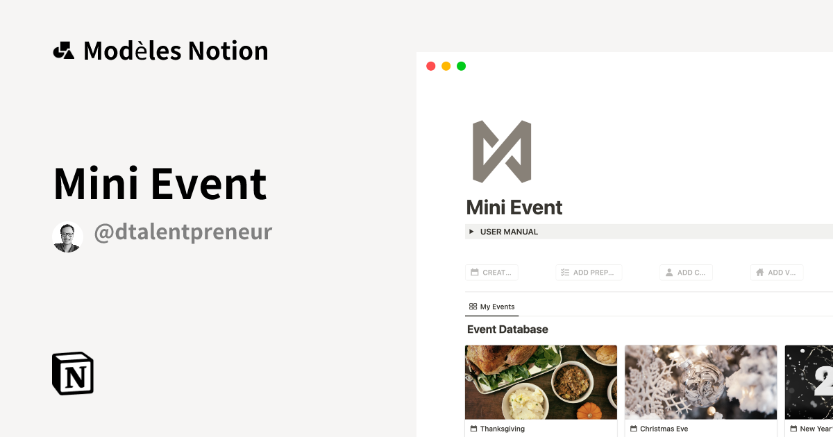 Mini Event | Modèle créé par Adi | Talentpreneur | Marketplace Notion
