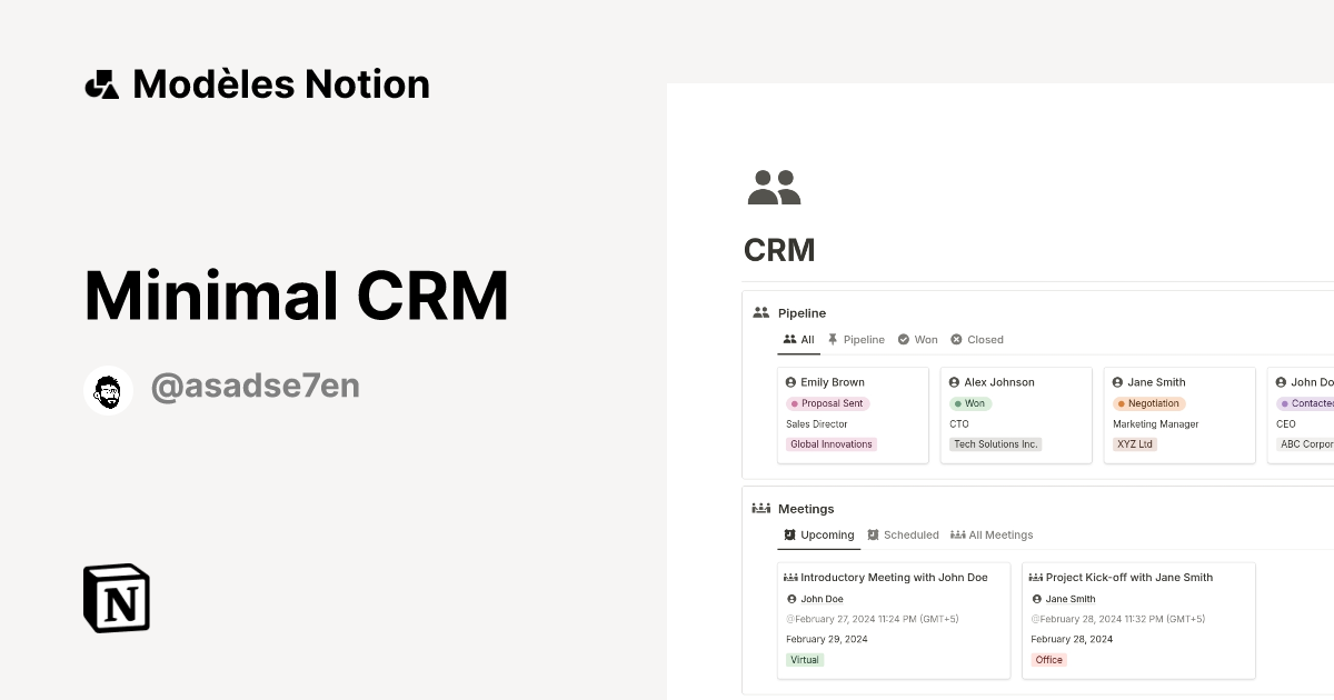 Modèle Minimal CRM | Marketplace Notion