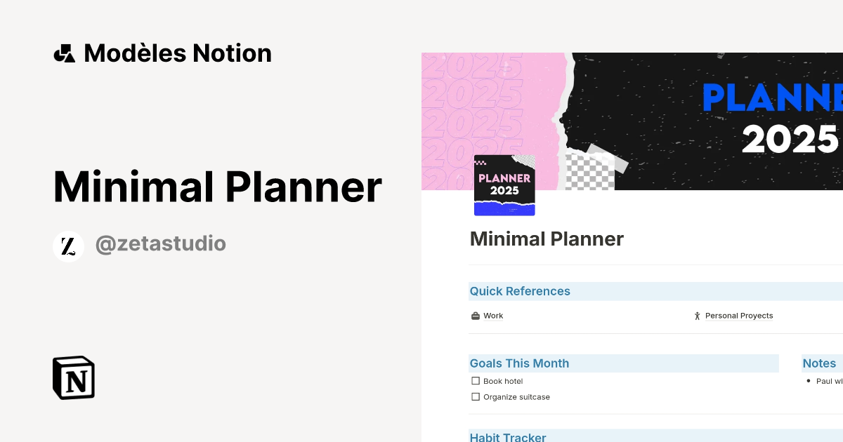 Modèle Minimal Planner | Marketplace Notion
