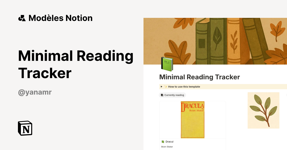 Modèle Minimal Reading Tracker | Marketplace Notion
