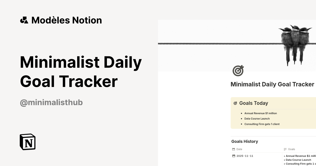Modèle Minimalist Daily Goal Tracker | Marketplace Notion