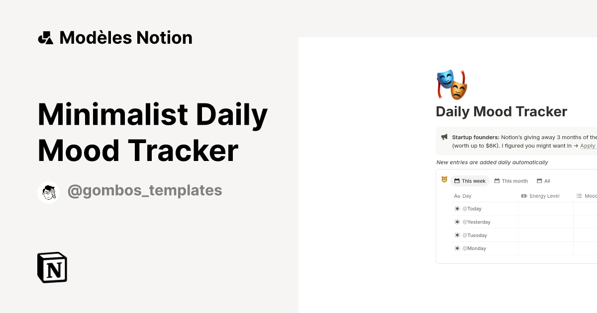 Modèle Minimalist Daily Mood Tracker | Marketplace Notion