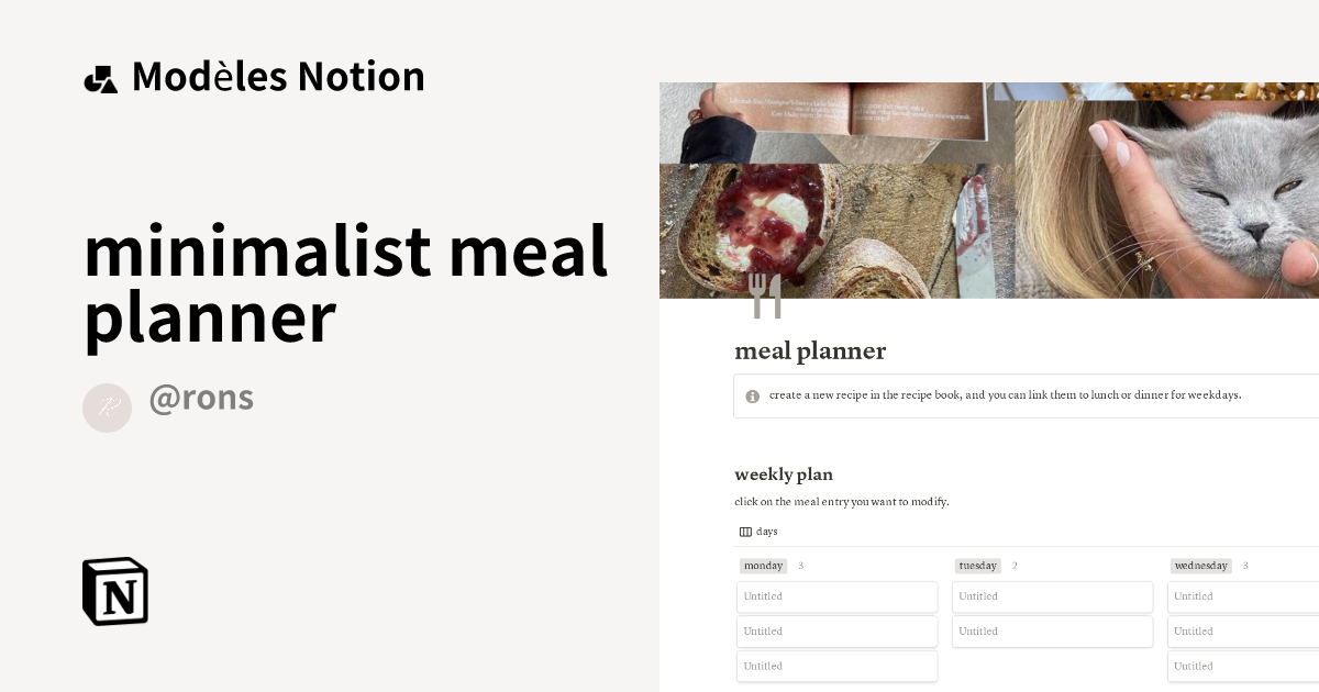 Modèle minimalist meal planner | Marketplace Notion