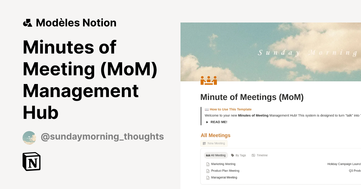 Modèle Minutes of Meeting (MoM) Management Hub | Marketplace Notion