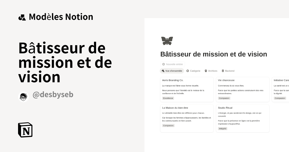 Mission + Vision Builder | Modèle créé par desbyseb | Marketplace Notion