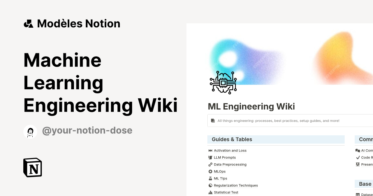 Modèle Machine Learning Engineering Wiki | Marketplace Notion