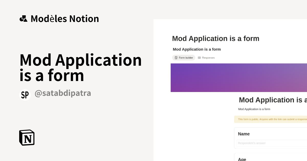Modèle Mod Application is a form | Marketplace Notion