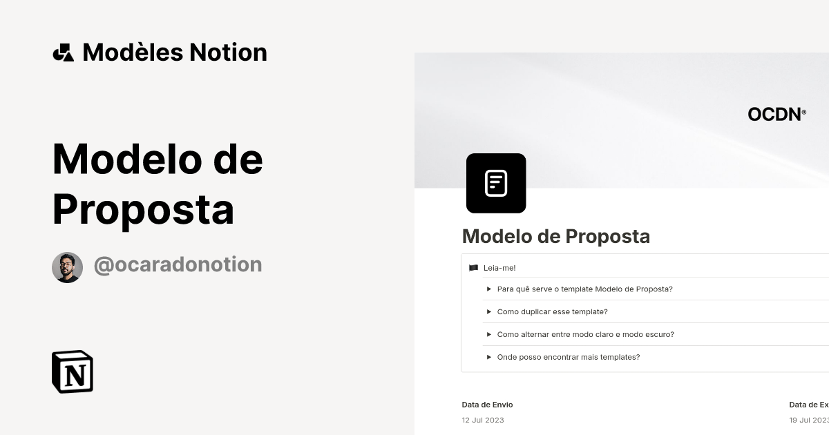 Modelo de Proposta | Modèle créé par O Cara do Notion | Marketplace Notion