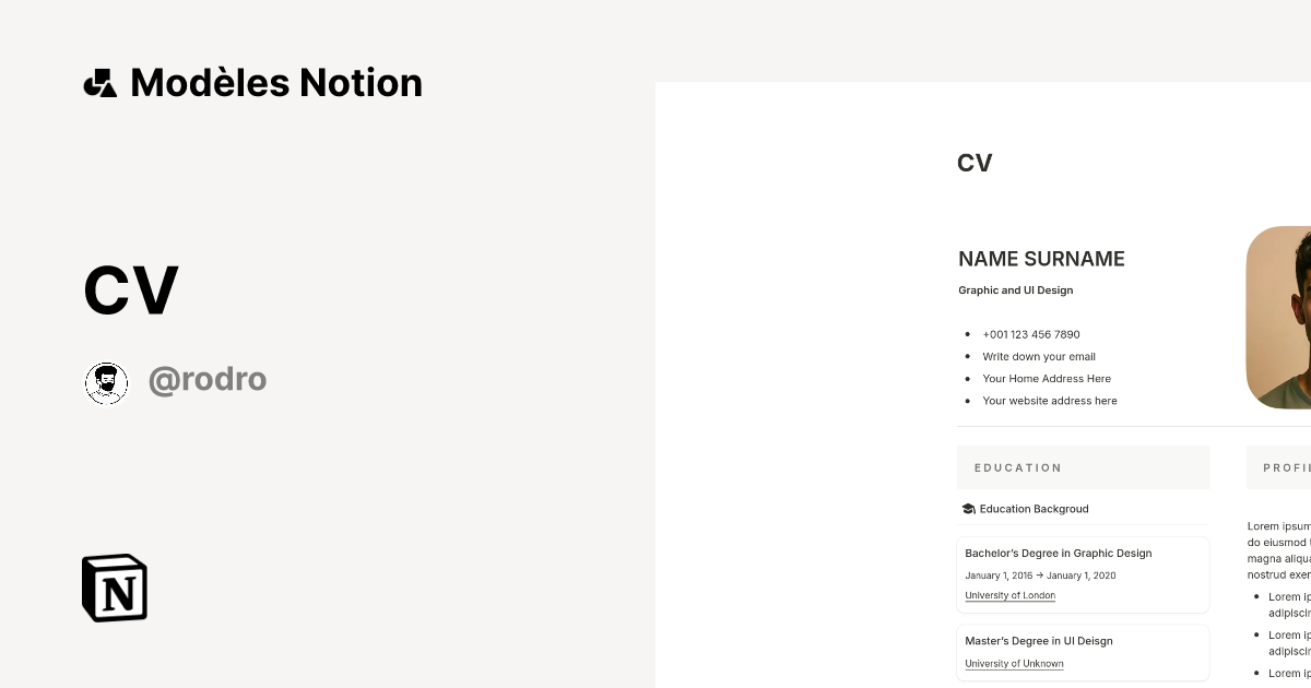 Modèle CV | Marketplace Notion