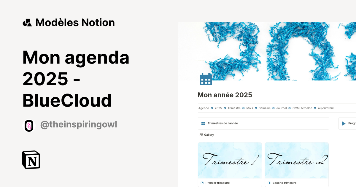 Mon agenda 2025 - BlueCloud | Modèle créé par The Inspiring Owl ...