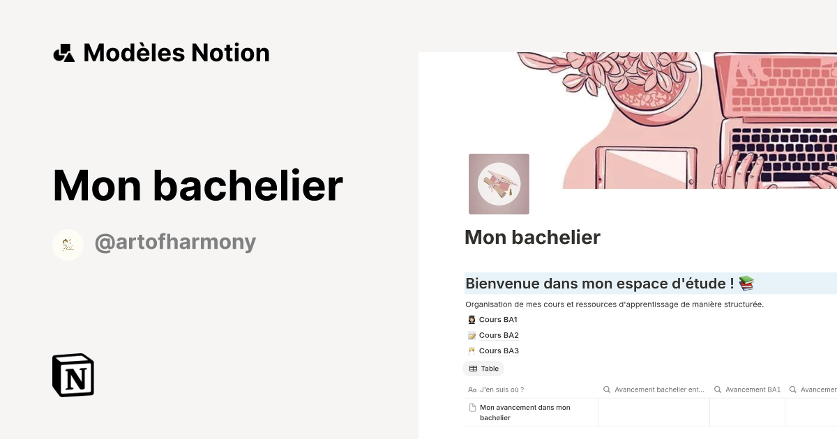 Mon bachelier | Modèle créé par Art of Harmony | Marketplace Notion