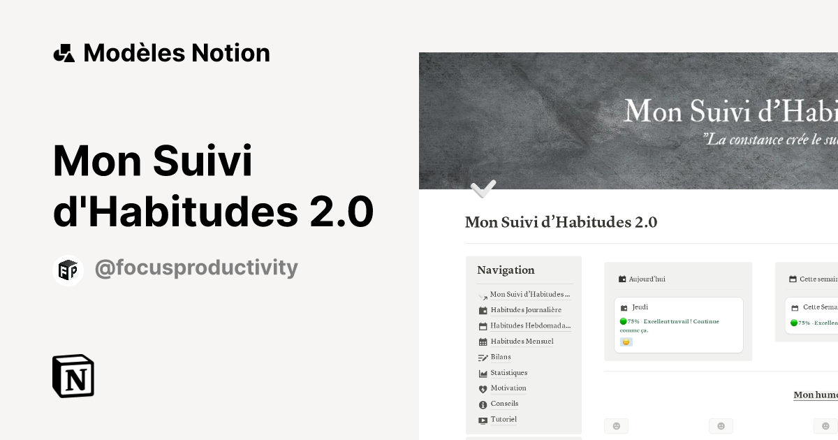 Modèle Mon Suivi d'Habitudes 2.0 | Marketplace Notion