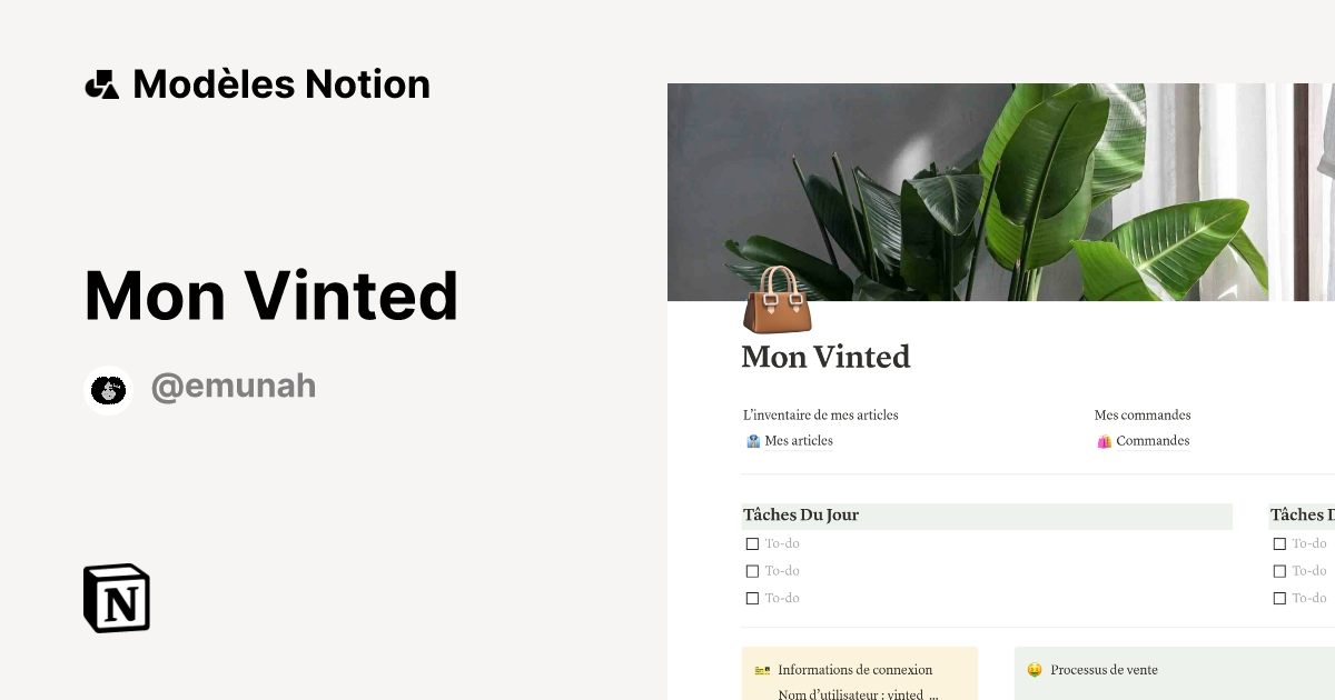 Mon Vinted | Modèle créé par Emunah | Marketplace Notion