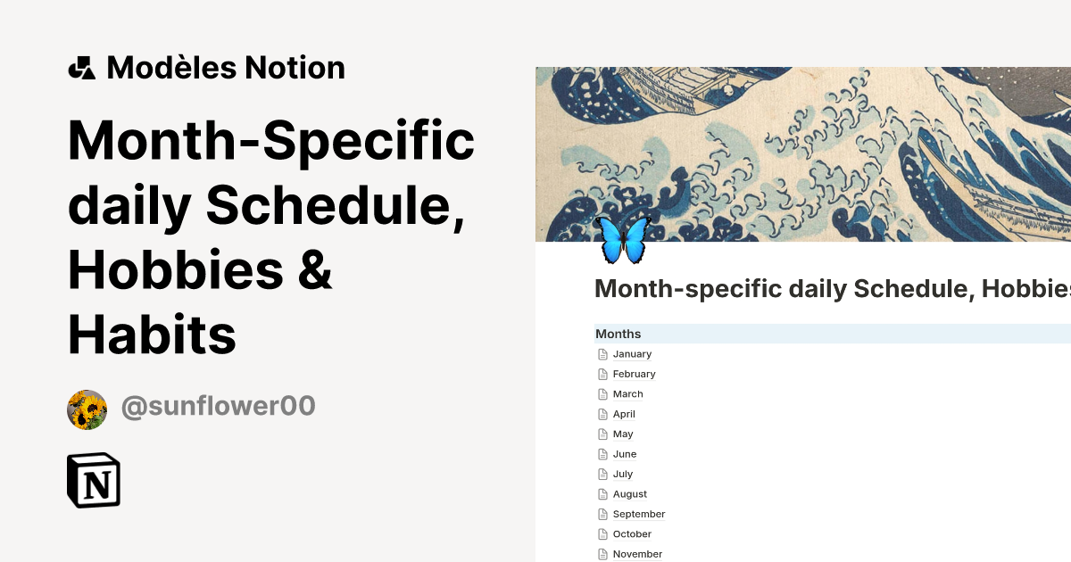 Modèle Month-Specific daily Schedule, Hobbies & Habits | Marketplace Notion