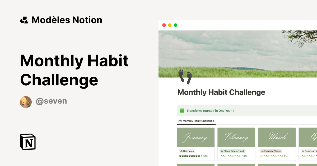 Modèle Monthly Habit Challenge | Marketplace Notion