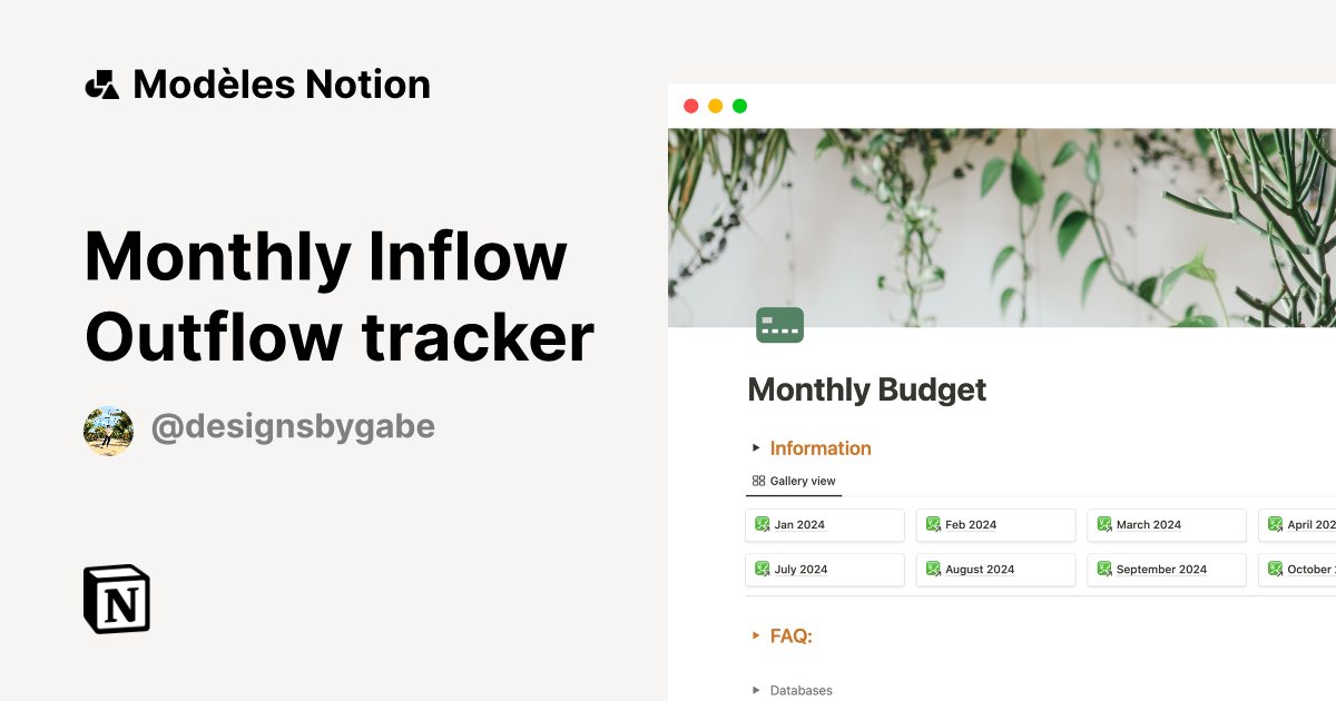 Modèle Monthly Inflow Outflow tracker | Marketplace Notion