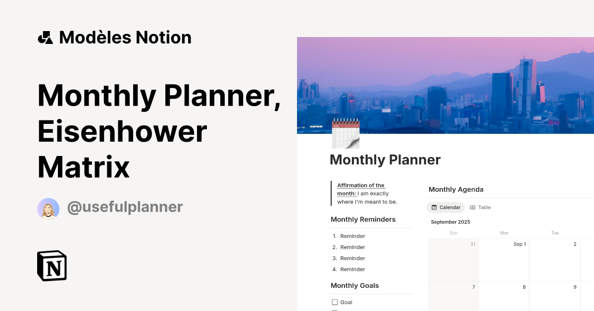 Monthly Planner, Eisenhower Matrix | Modèle créé par UsefulPlanner ...