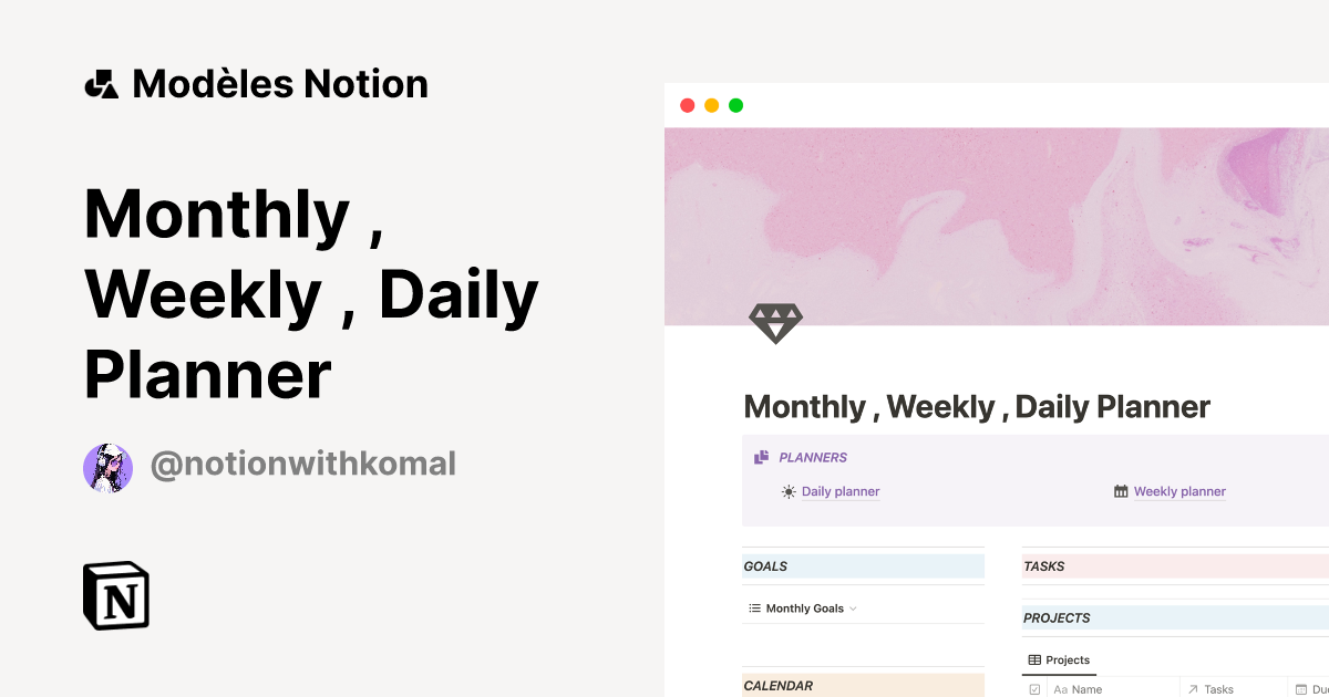 Monthly , Weekly , Daily Planner | Modèle créé par Its.komal ...