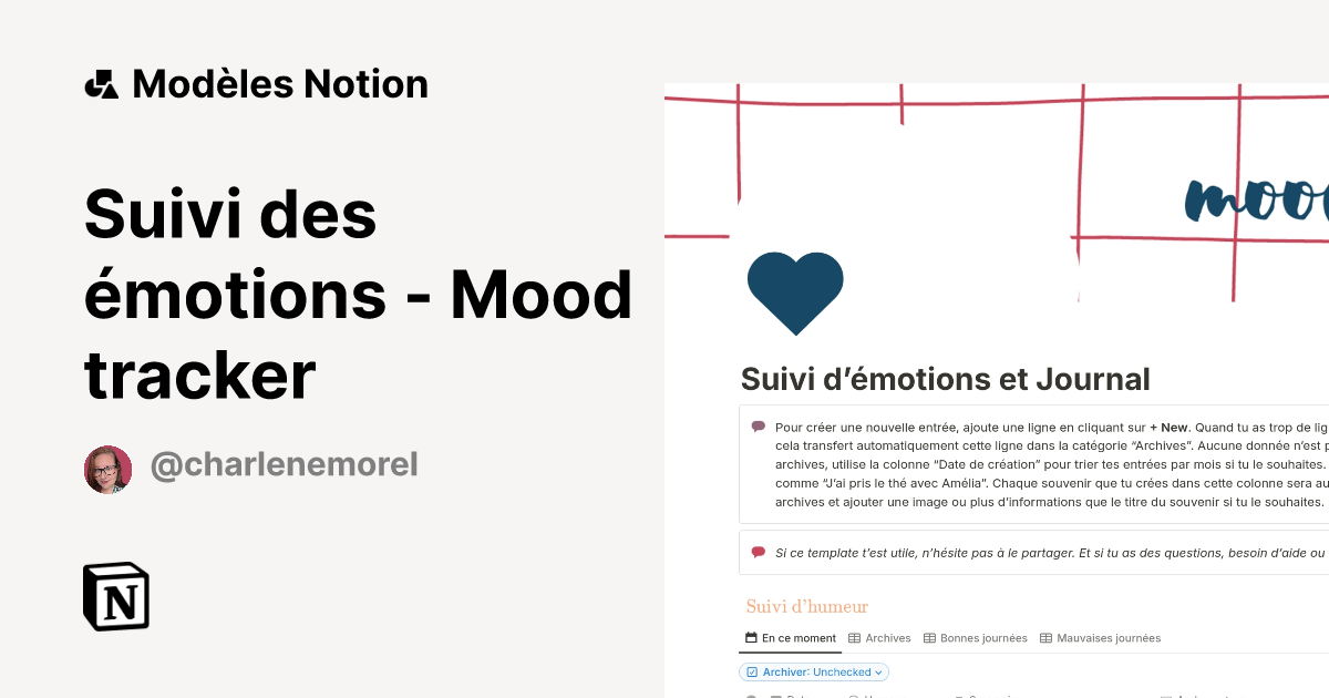 Suivi des émotions - Mood tracker | Modèle créé par Charlene Morel ...