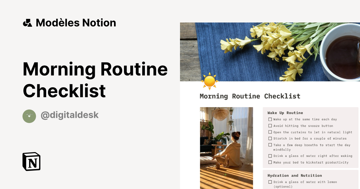 Modèle Morning Routine Checklist | Marketplace Notion