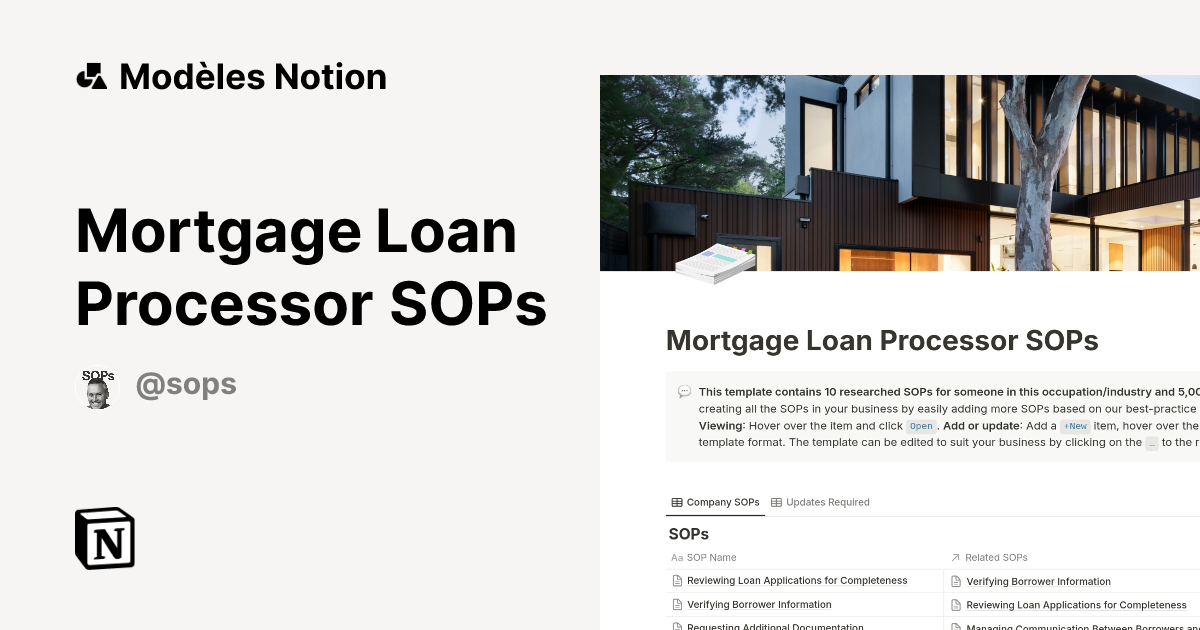 Modèle Mortgage Loan Processor SOPs | Marketplace Notion