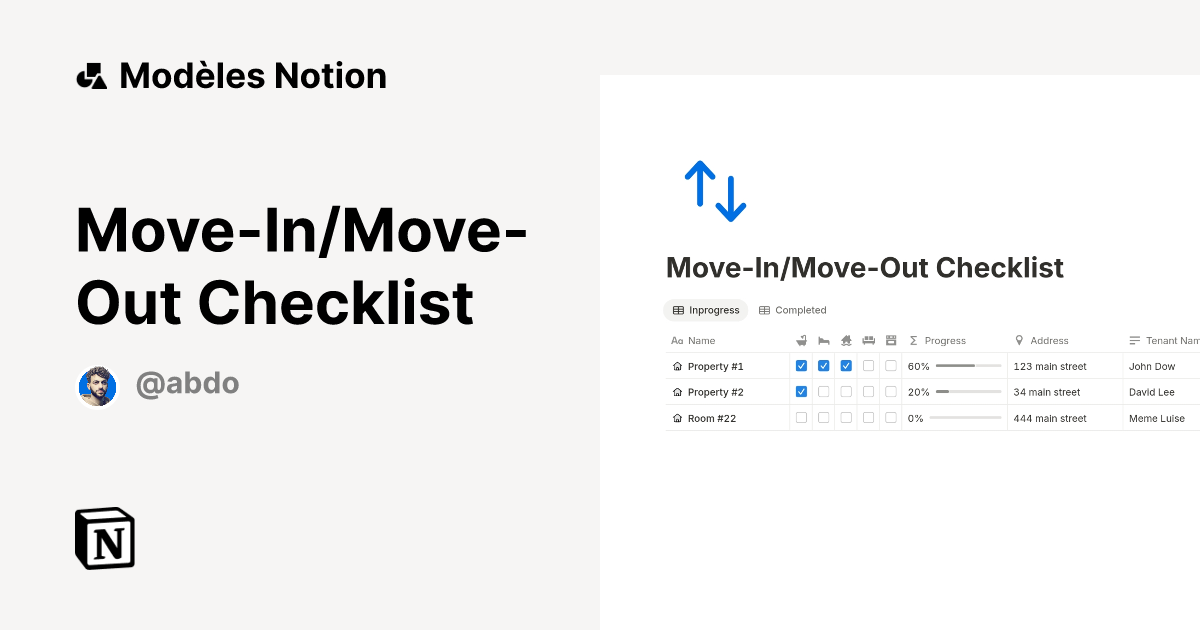 Move-In/Move-Out Checklist | Modèle créé par Abdo Karmalla | Marketplace Notion