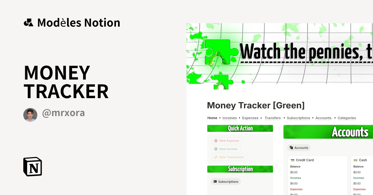 MONEY TRACKER | Modèle créé par Mr. Xora | Marketplace Notion