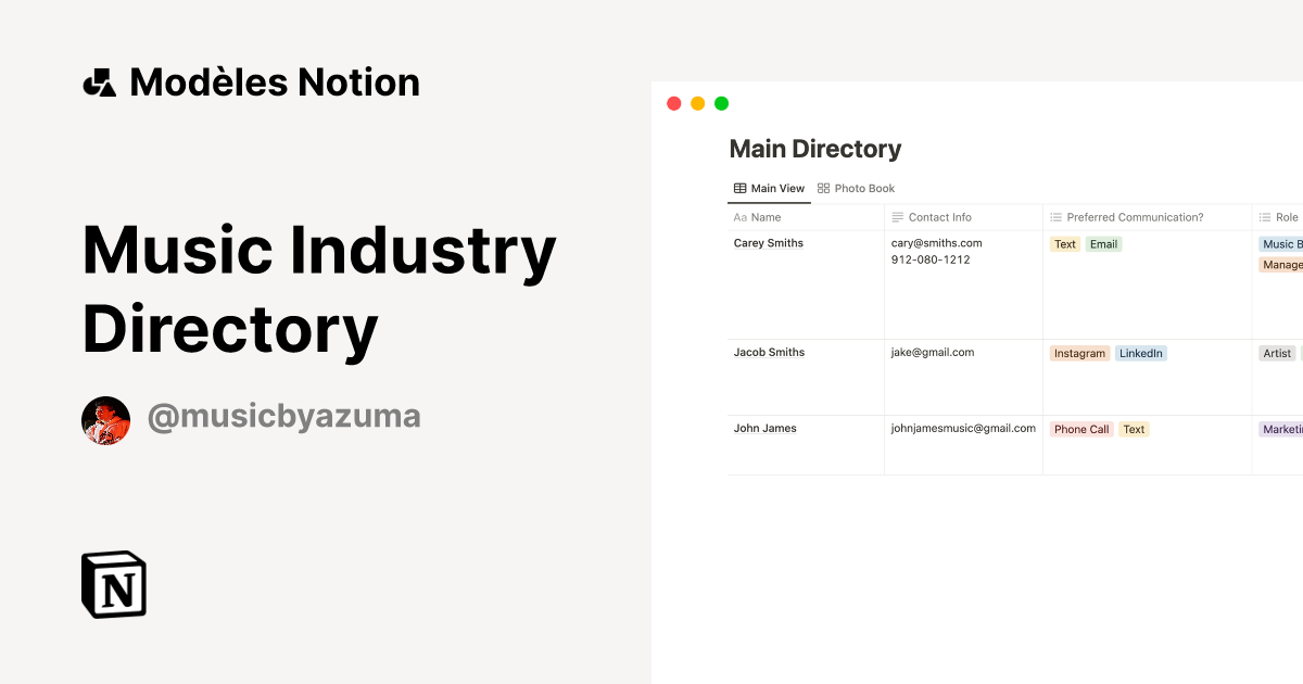 Modèle Music Industry Directory | Marketplace Notion