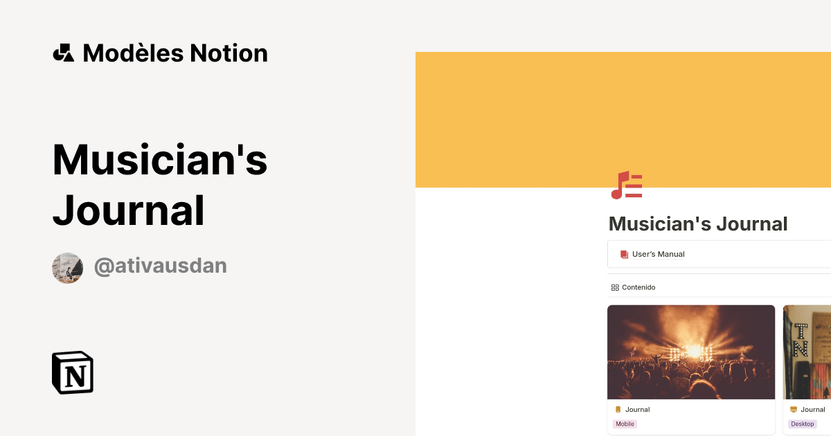 Modèle Musician's Journal | Marketplace Notion
