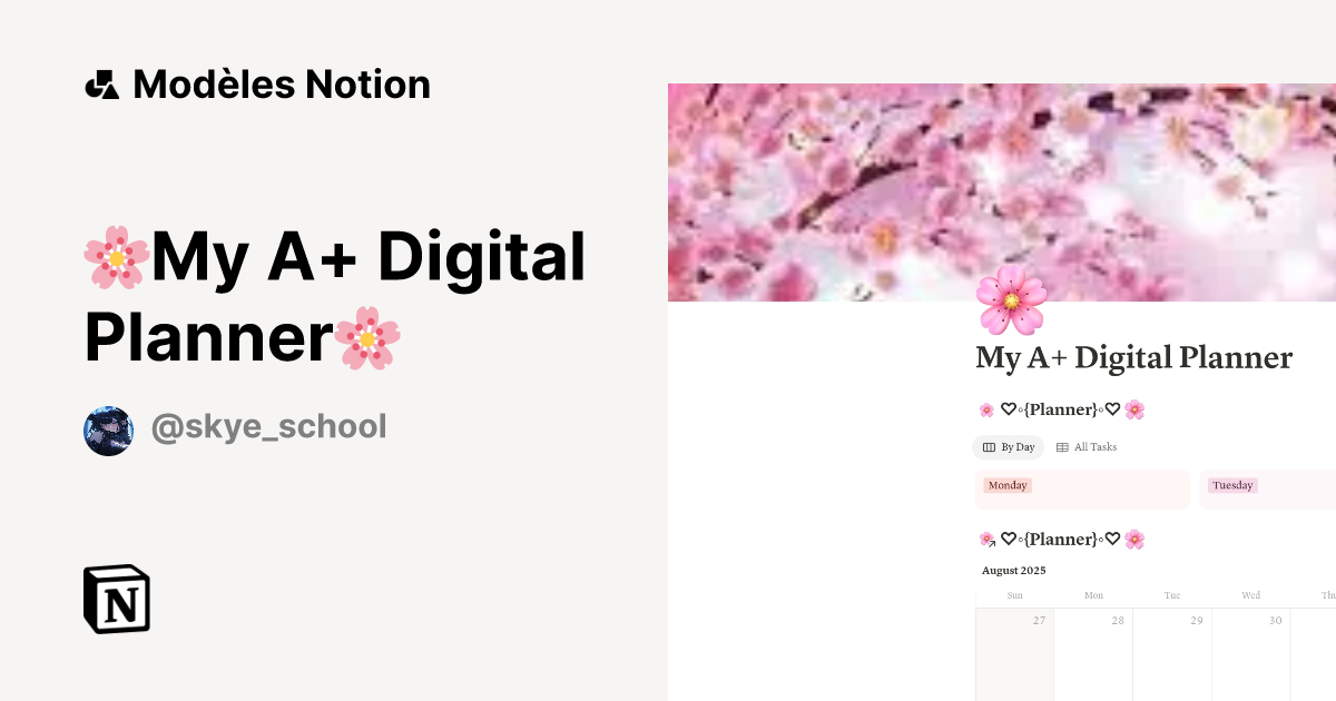 Modèle 🌸My A+ Digital Planner🌸 | Marketplace Notion