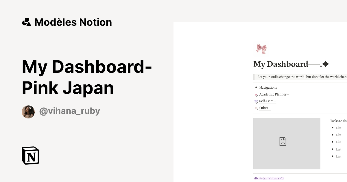 Modèle My Dashboard-Pink Japan | Marketplace Notion