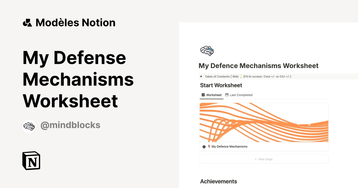 Modèle My Defense Mechanisms Worksheet | Marketplace Notion