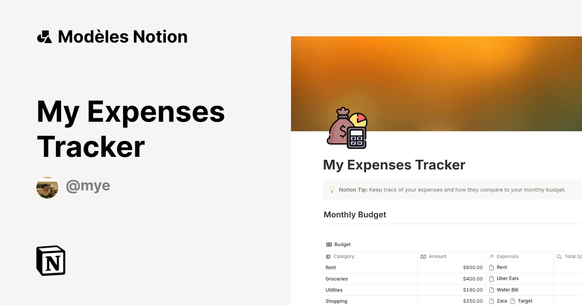 Modèle My Expenses Tracker | Marketplace Notion