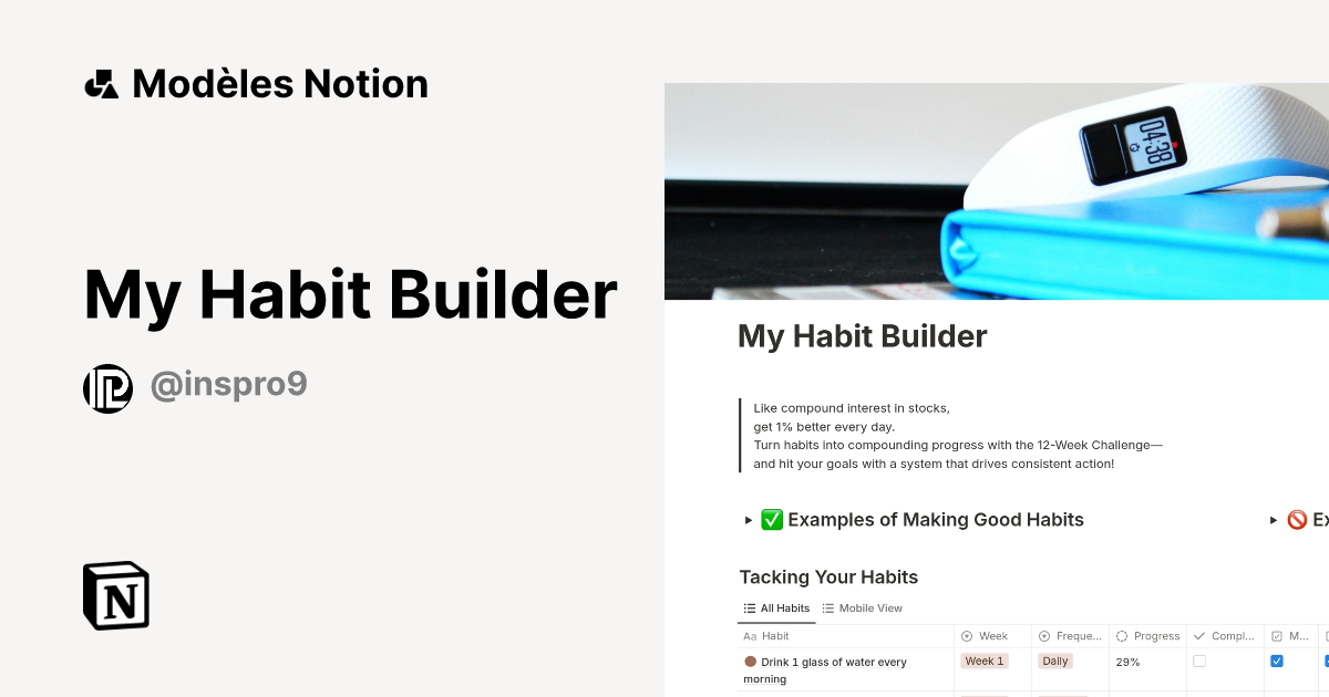 My Habit Builder | Modèle créé par Inspro9 | Marketplace Notion