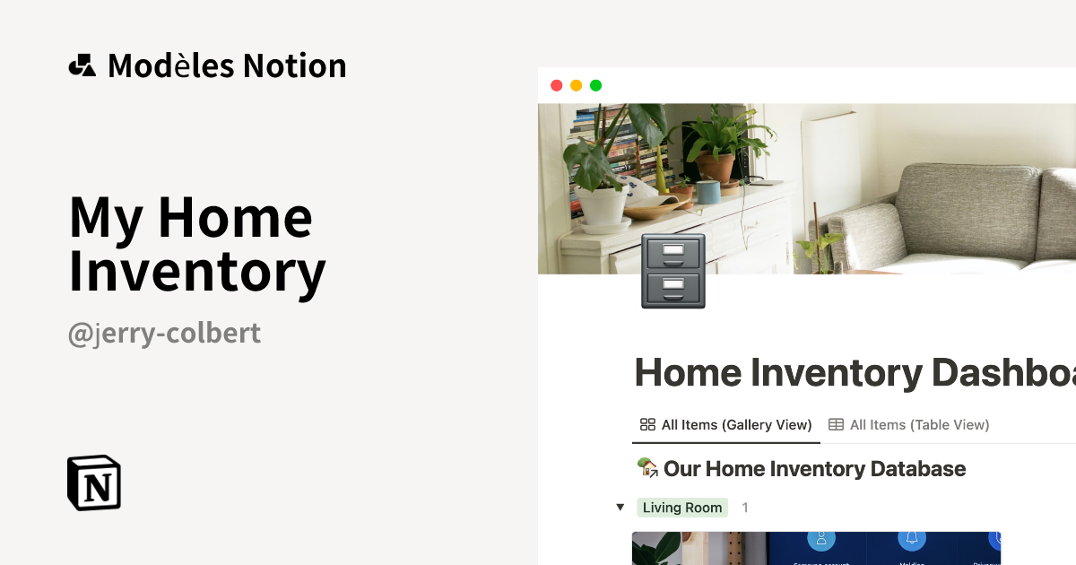 My Home Inventory | Modèle créé par Jerry Colbert | Marketplace Notion