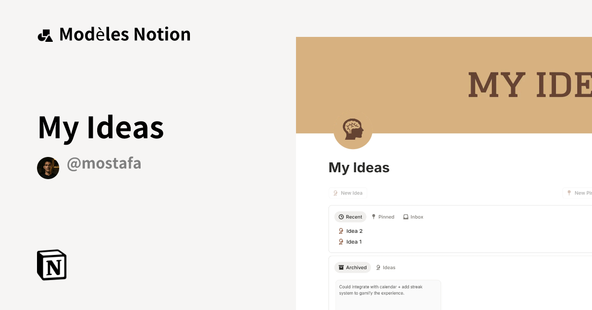 My Ideas | Modèle créé par Mostafa Yasser | Marketplace Notion